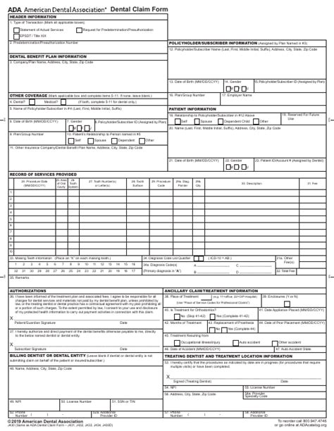 Dental Claim Form American Dental Association Fill Out Sign Online