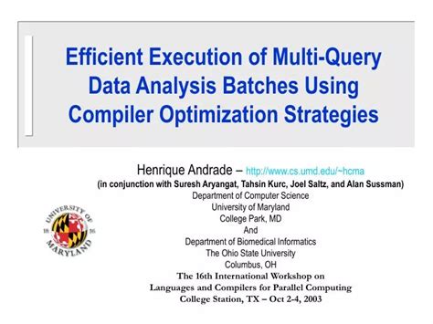 Ppt Efficient Execution Of Multi Query Data Analysis Batches Using