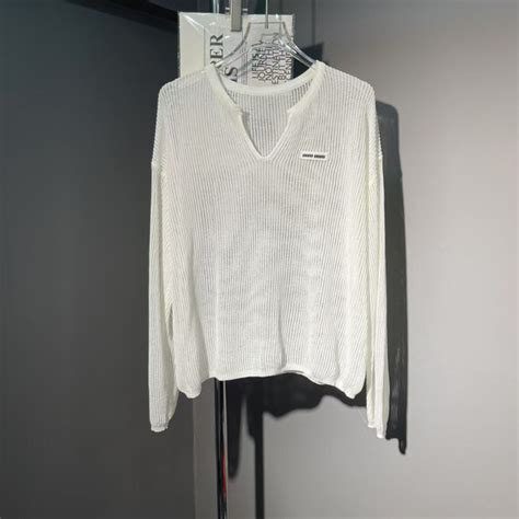 Футболка Женский Miu Miu белый Длинный размер 42 Натуральный шелк Логотип облегающий