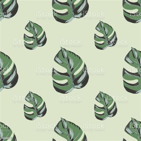 손으로 그린 몬스터 모양 프린트와 미니멀 한 이국적인 매끄러운 패턴 파스텔톤은 열대 단풍을 배경으로 합니다 0명에 대한 스톡