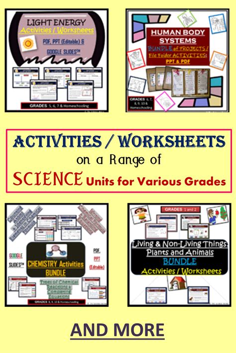 Science Activities Worksheets Assessment Sheets Review Science Units