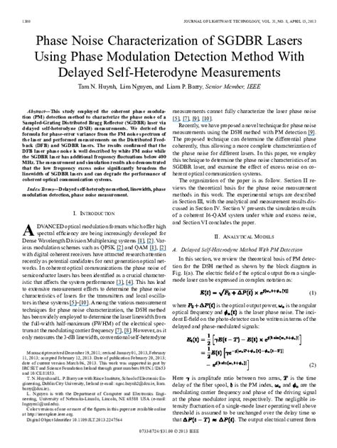 Pdf Phase Noise Characterization Of Sgdbr Lasers Using Phase Modulation Detection Method With