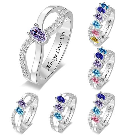 925 Sterling Silver Personalized Mothers Ring With Birthstones Custom