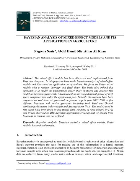 Pdf Bayesian Analysis Of Mixed Effect Models And Its Applications In
