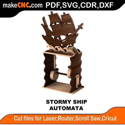 The Stormy Ship Automata 3d Puzzle Laser Cut Scroll Saw Cnc Router Template Pattern Dxf