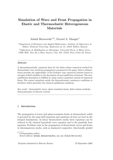 Pdf Simulation Of Wave And Front Propagation In Elastic And Thermoelastic Heterogeneous Materials