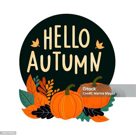 안녕하세요 가을 배너입니다 단풍의 귀여운 화 환 벡터 계절 그림 이런 그림입니다 인사말 카드 템플릿 포스터용 호박 조롱박과 식물에 대한 스톡 벡터 아트 및 기타 이미지