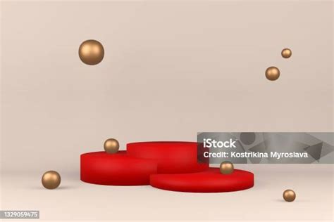 밝은 붉은 색의 기둥 연단 제품을 표시하기 위해 장면을 모의 쇼케이스 상점 앞 디스플레이 케이스 3d 렌더링 0명에 대한 스톡 사진 및 기타 이미지 Istock