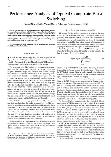 pdf performance analysis of optical composite burst switching