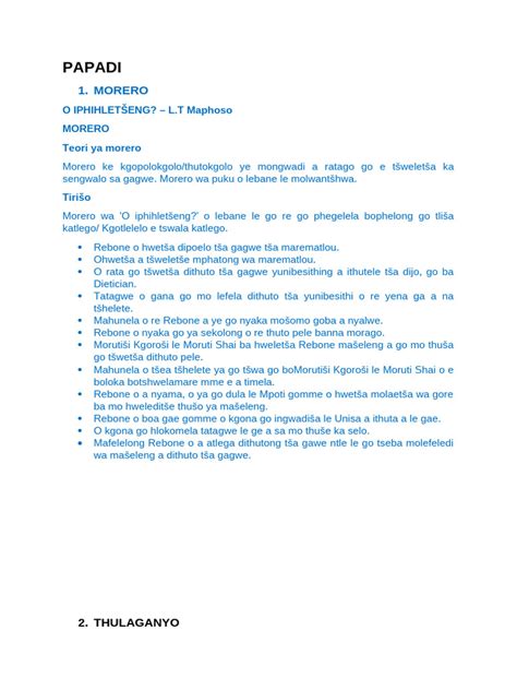 Morero Le Thulaganyo Ya O Iphihletseng Pdf