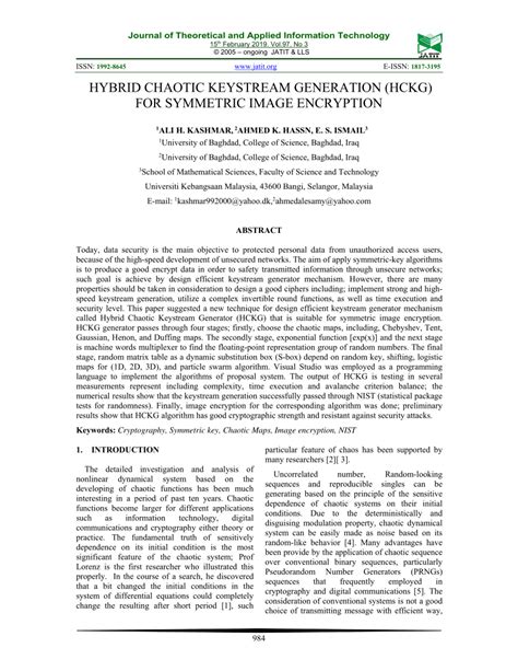 Pdf Hybrid Chaotic Keystream Generation Hckg For Symmetric Image