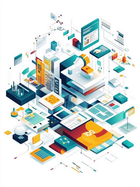 Data Visualization Isometric Illustration Of Complex Information Network Stock Illustration