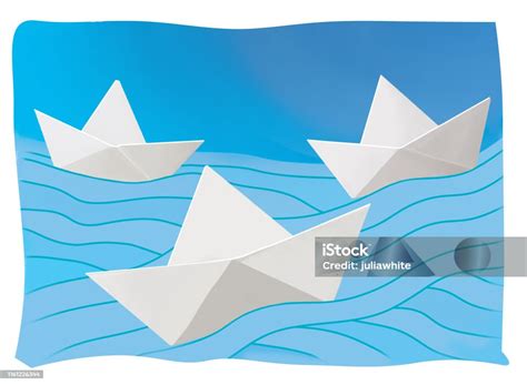 푸른 파도에 세 개의 종이 보트 여행 메시지 예시적인 모형 3가지 개체에 대한 스톡 벡터 아트 및 기타 이미지 3가지 개체 개념 격언 Istock