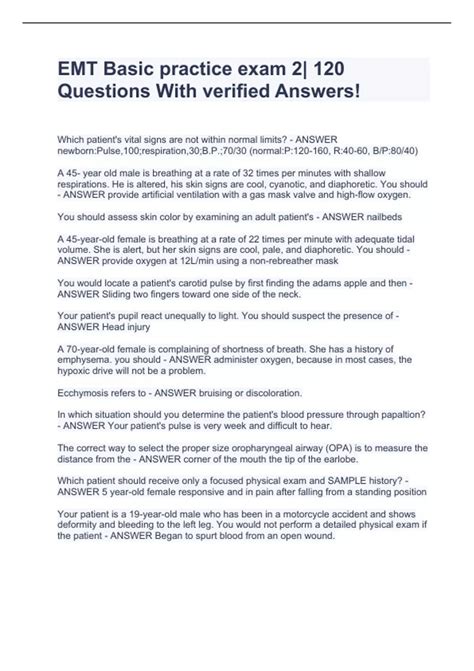 EMT Basic Practice Exam Questions With Verified Answers EMT Basic Stuvia US