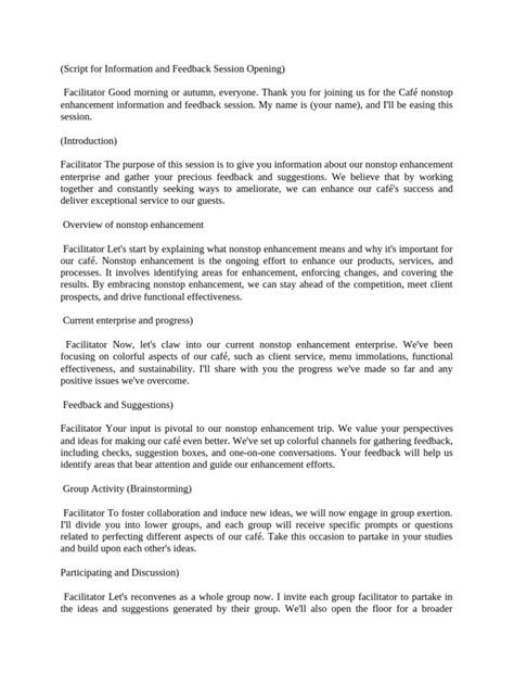 Script For Information And Feedback Session Opening Pdf