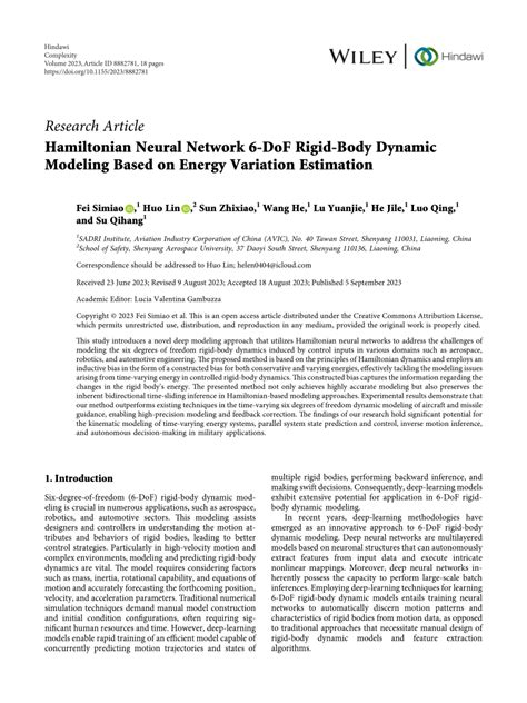 pdf hamiltonian neural network 6 dof rigid body dynamic modeling based on energy variation