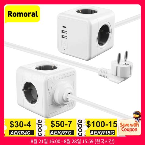 Eu 전원 스트립 4ac Multipriser 250v 16a Usb 유형 C 플러그 벽 충전기 전원 콘센트 홈 오피스 용 다중 소켓 확장기