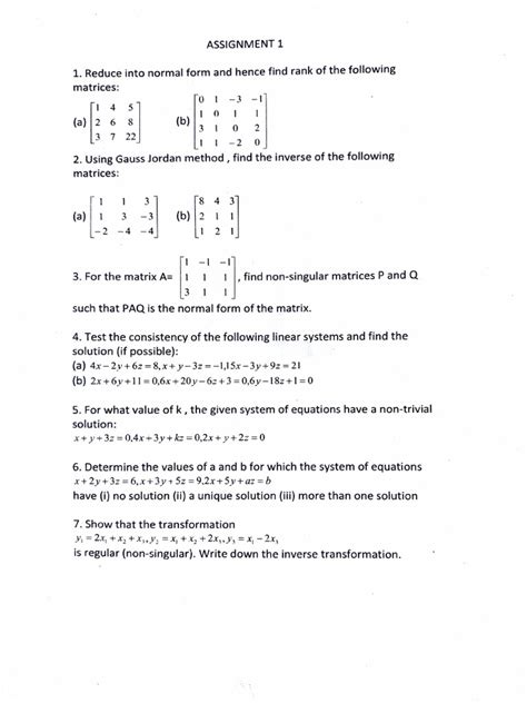 Maths Assignment 1 Linear Algebra Pdf