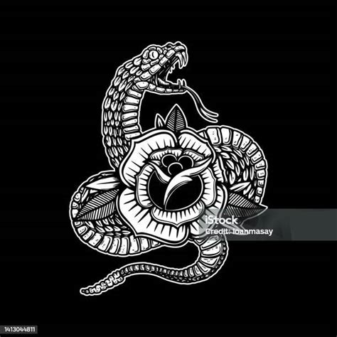 장미와 함께 배경에 뱀 포스터 티셔츠 카드 배너를위한 디자인 요소 벡터 일러스트 레이 션 뱀에 대한 스톡 벡터 아트 및 기타