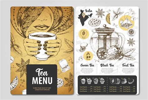 레스토랑 로얄 티 메뉴 디자인 주전자의 장식 스케치 빈티지 스타일 아이스 티에 대한 스톡 벡터 아트 및 기타 이미지 아이스 티 잎차 차 뜨거운 음료 Istock