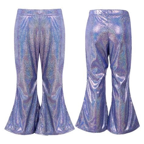 Msemis Girls Shiny Metallic Flare Pants Bell Bottom Wide Leg Trousers