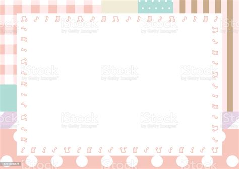 다양한 패턴과 뮤지컬 노트 스트라이프 깅엄 체크 도트의 패치워크 일러스트 프레임 0명에 대한 스톡 벡터 아트 및 기타 이미지 0명 귀여운 깅엄 Istock