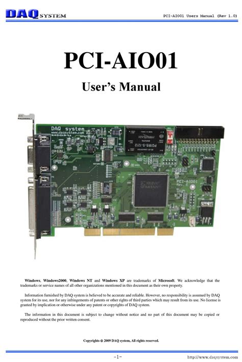 Daq System Pci Aio01 User Manual Pdf Download Manualslib
