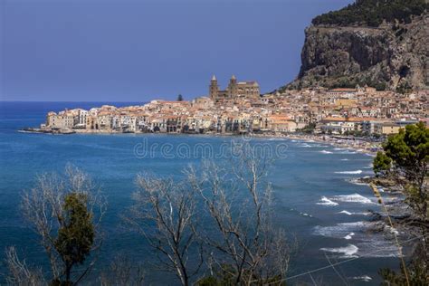 Nice View Of The Medieval Old Town Of Cefalu In Sicily In Italy Stock