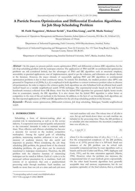 Pdf A Particle Swarm Optimization And Differential Evolution Algorithms For Job Shop