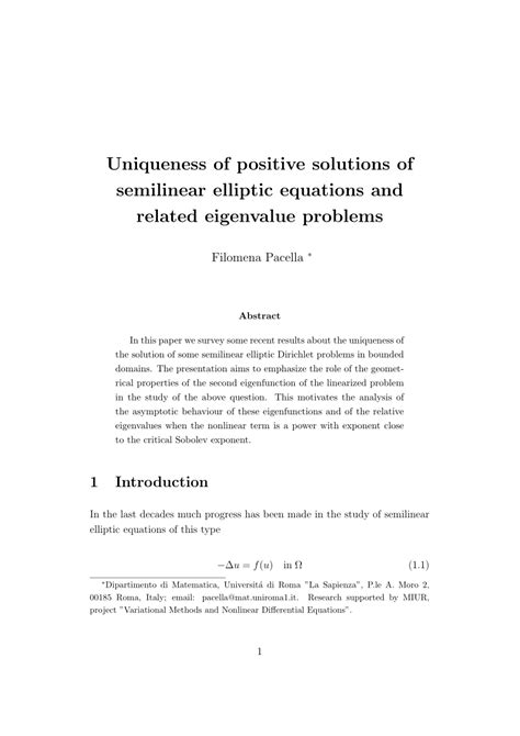 Pdf Uniqueness Of Positive Solutions Of Semilinear Elliptic Equations And Related Eigenvalue