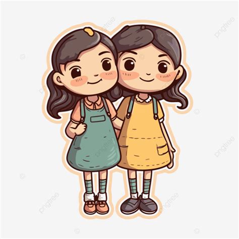 Two Little Sisters Cartoon Clipart