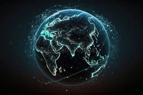 Mapping The World Illuminated Digital Globe With Glowing Lines And
