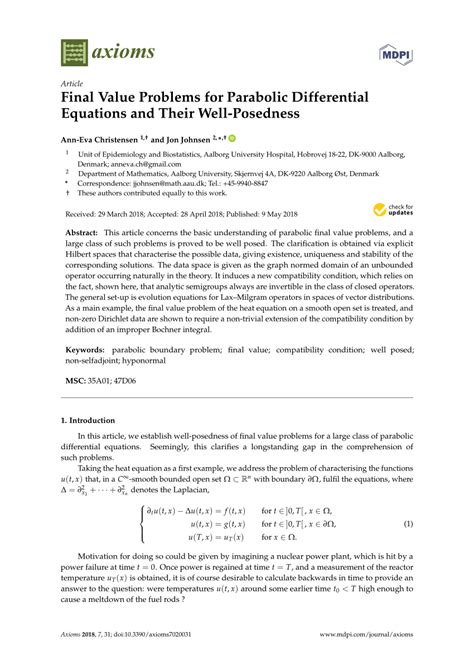 Pdf Final Value Problems For Parabolic Differential Equations And Their Well Posedness