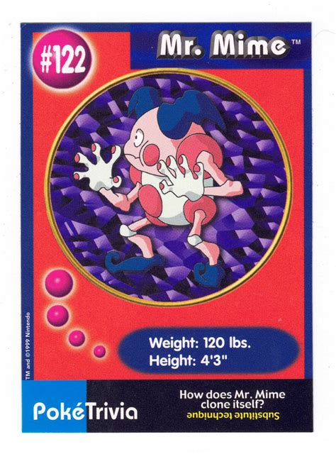 Mr Mime 122 Poketrivia Card 1999 Burger King Promo Poemon Movie Scene