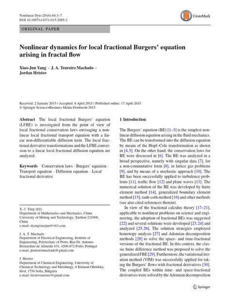 Nonlinear Dynamics For Local Fractional Burgers Equation Arising In Fractal Flow Pdf