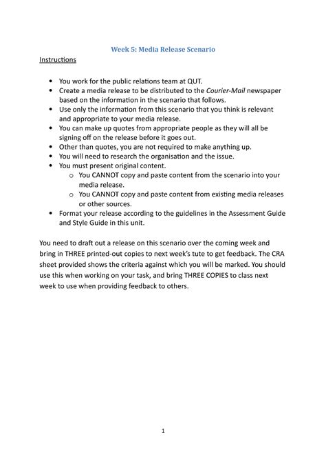 Week 5 Lecture Notes For This Week Week 5 Media Release Scenario Instructions You Work For