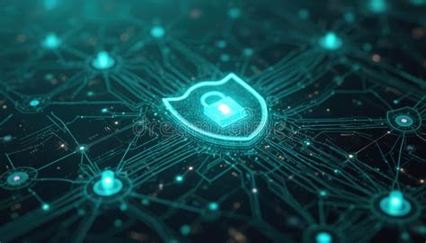 Illustration Of Data Flow With Security Lock Shield Cybersecurity Network Information Safety