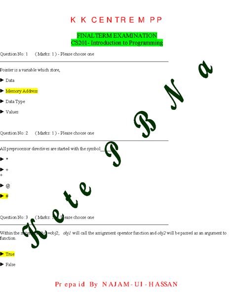 Cs201solved Mega File For Solved Past Paper Finalterm Examination