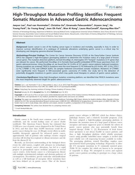 Pdf High Throughput Mutation Profiling Identifies Frequent Somatic
