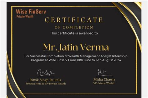 Internship Wealthmanagement Finance Professionalgrowth Wisefinserv Jatin Verma