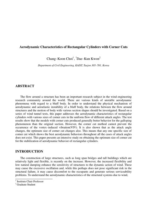 Pdf Aerodynamic Characteristics Of Rectangular Cylinders With Corner Cuts