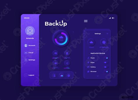 Backup Application Tablet Interface Vector Template Mobile App Page Night Stock Vector 2266778