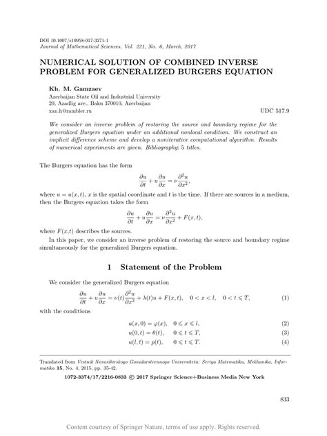 Numerical Solution Of Combined Inverse Problem For Generalized Burgers Equation