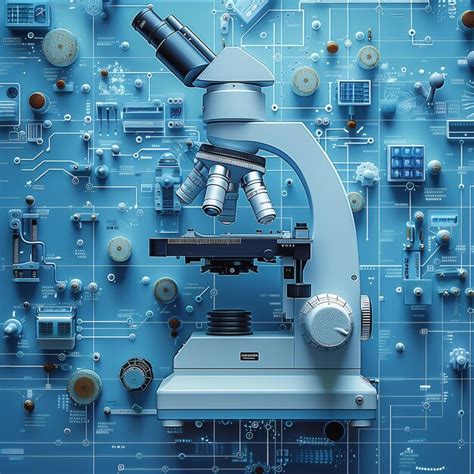 Premium Photo Microscope Set Against A Detailed Circuit Board Background
