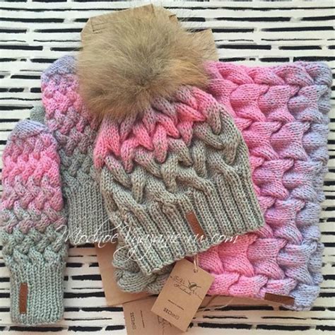 Шапка и снуд узором Коса с тенью Модное вязание Узоры для вязаных головных уборов