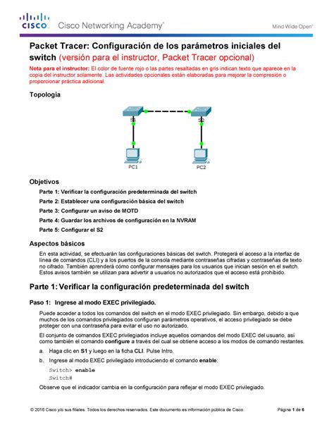 Packet Tracer Configuring Initial Switch Settings ILM Packet Tracer Configuración