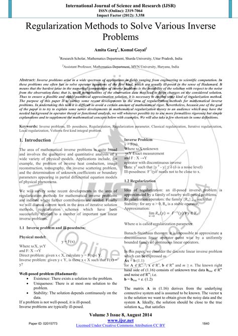 Pdf Regularization Methods To Solve Various Inverse Problems