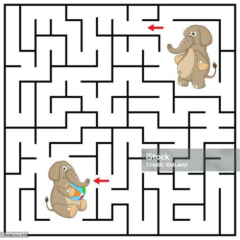 만화 코끼리를 가진 아이들을위한 미로 또는 미로 아기에게 올바른 방법을 찾으십시오 레이어 아래에 답변합니다 광장 퍼즐 게임 미로 수수께끼 교육 워크 시트 활동 페이지입니다