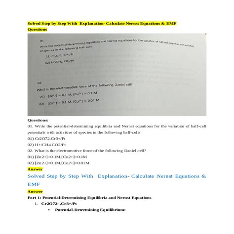 Solved Step Step With Explanation Calculate Nernst Equations Em