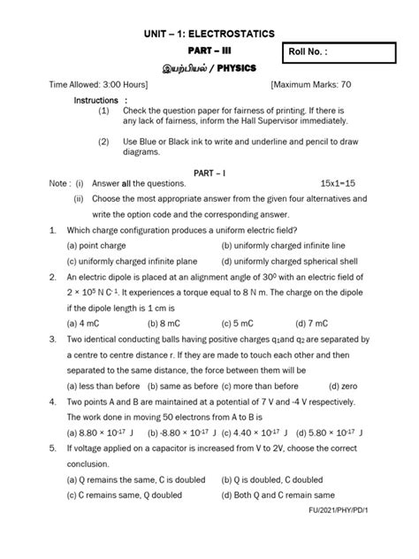 12 Std Unit Wise Question Paper 2020 2021 Pdf Inductance Inductor